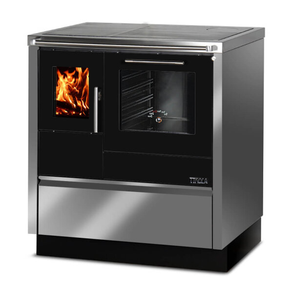 Küchenofen Tyrola TR_B 75 Edelstahl / Schwarz Senotherm mit Sicht